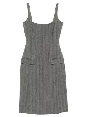 FERRAGAMO Striped Pleated Midi Dress - Grey