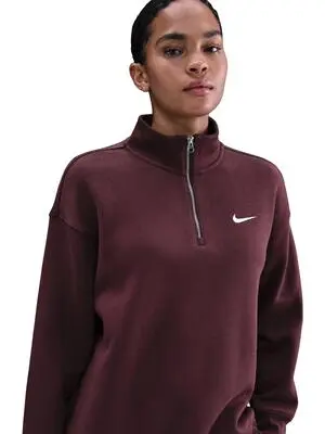 Nike Sportswear Phoenix Fleece Oversized 1/4-Zip Long Sweatshirt Red