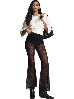 FLAT WHITE Lace Flare Pants - Black