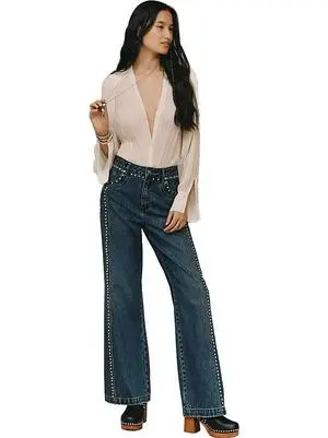 AVEC LES FILLES High-Rise Wide-Leg Studded Jeans