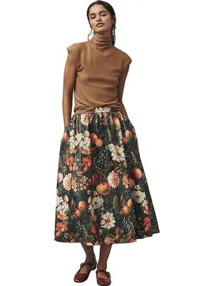 Anthropologie Jacie Faux Leather Midi Skirt Maeve - Multi Floral