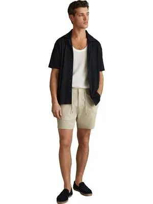 REISS Newmark Textured Drawstring Shorts - Stone