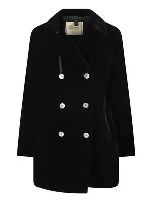 CAMPLIN Double-breasted Velvet Coat - Black