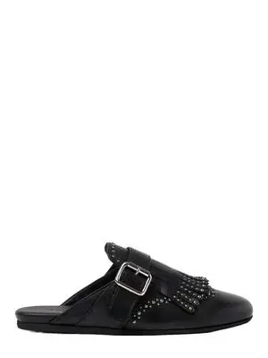 SCAROSSO Gaia Fringed Studded Mules - Black