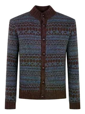 BALLANTYNE Fair-isle Jacquard Knit Cardigan - Brown