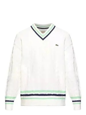 Lacoste V-neck Cable-knit Jumper - White