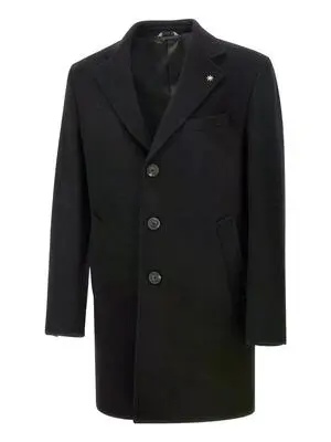 MANUEL RITZ Notched-lapel Pin-detail Coat - Black