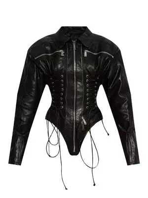 Dsquared2 Leather Lace-up Bodysuit Jacket - Black