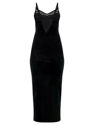 SELF-PORTRAIT Lace Velvet Midi Dress - Black