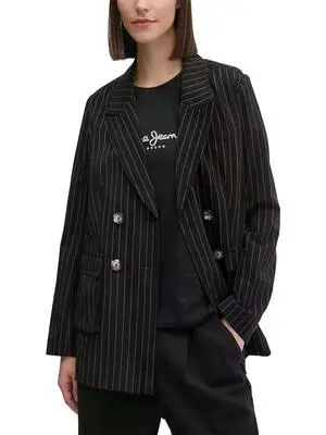 Dkny Pinstripe Double-breasted Jacket - Black