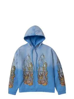 WHO DECIDES WAR BY EV BRAVADO Faded Flame Glass Hooded Pullover - Blue