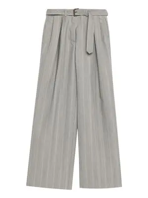 Dries Van Noten Peaches Pinstripe Belted Wide-leg Pants - Green
