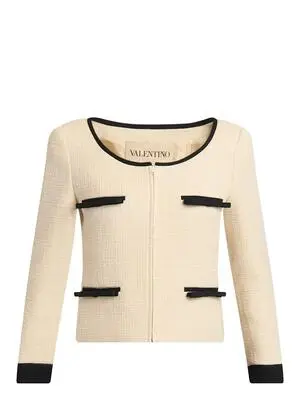 Valentino Garavani Bow Tweed Tailored Zip Jacket - Beige/black