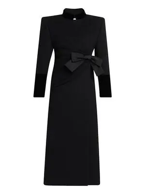 Valentino Garavani Velvet Bow Double-breasted Wool-cashmere Long Coat - Black