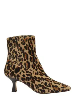 COACH Leopard Print Kitten Heel Bootie Tan & Black