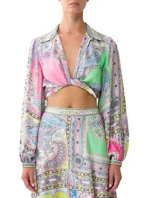Camilla Cropped Wrap Silk Shirt - Magic Carpet Ride
