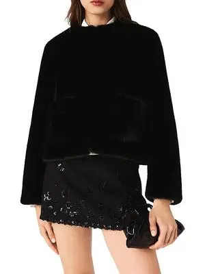Maje Short Faux Fur Coat - Black