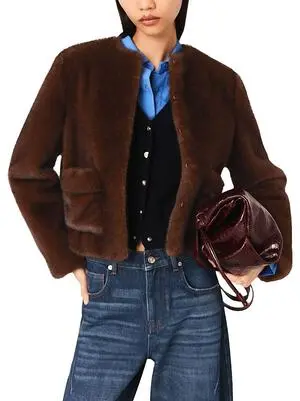 Maje Short Faux Fur Coat - Brown