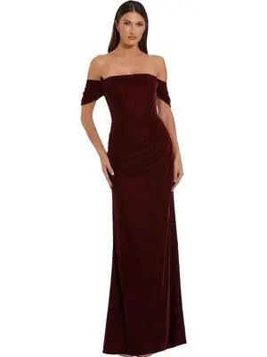 Mac Duggal Off-the-shoulder Velvet Bustier Gown - Wine