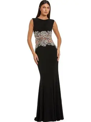 Mac Duggal Sleeveless Jersey Gown With Beaded Waist - Black