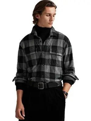Polo Ralph Lauren Plaid Knit Flannel Overshirt - Black/grey