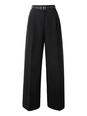 JIL SANDER Belted Pleated Wide-leg Wool Pants - Black