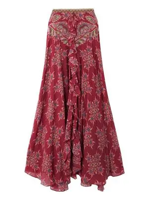 Etro Ruffled Paisley-print Crepon Maxi Skirt - Burgundy