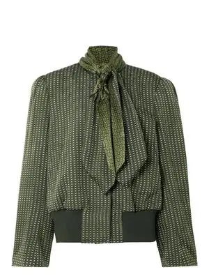 Dries Van Noten Tie-neck Printed Satin-trimmed Twill Bomber Jacket - Green