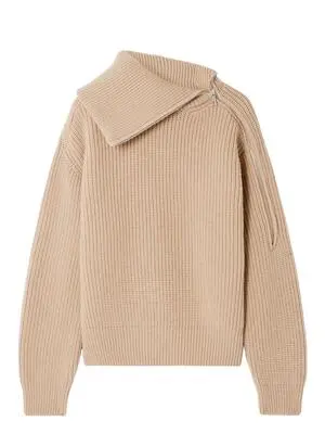 Dries Van Noten Ribbed Wool Zip-up Sweater - Neutrals