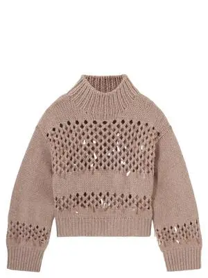 Sir The Label Paillette-embellished Open-knit Cashmere Sweater - Brown