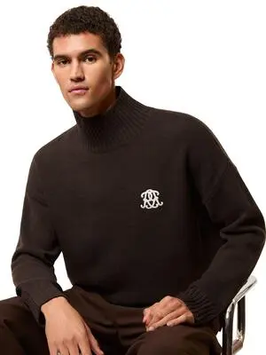 REISS Curtis Monogram Wool Relaxed Jumper - Dark Brown