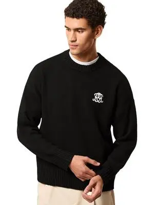 REISS Archibald Monogram Relaxed Jumper - Black