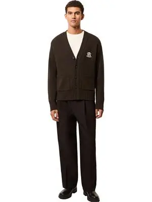 REISS Norris Monogram Embroidered Wool Cardigan - Brown
