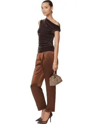 REISS Demi Velvet Off-shoulder Top - Chocolate Brown