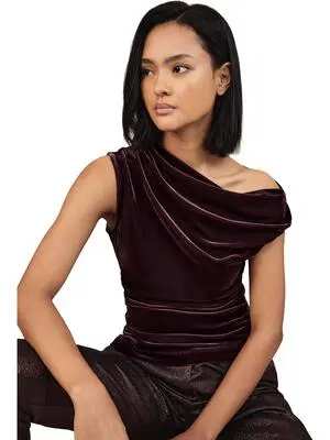 REISS Demi Velvet Off-shoulder Top - Plum Purple
