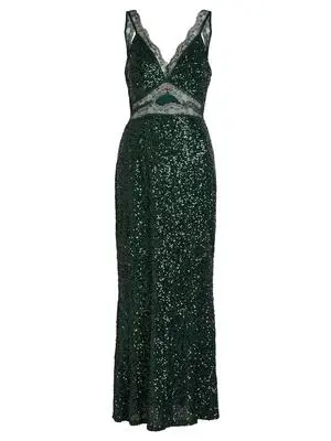NEVER FULLY DRESSED Sequin-embellished Satin Maxi Dress - Green
