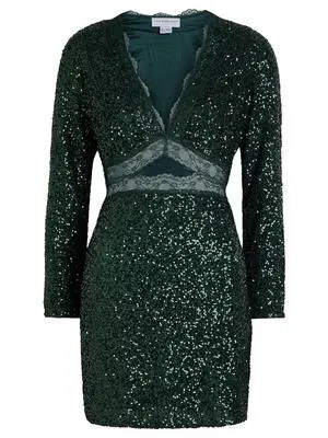 NEVER FULLY DRESSED Sequin-embellished Satin Mini Dress - Green