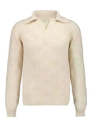 PIACENZA CASHMERE 1733 V-neck Cable-knit Polo Shirt - Neutrals
