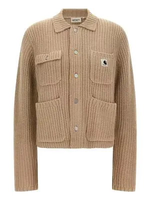 Carhartt Work In Progress Ribbed Logo-patch Cardigan - Neutrals
