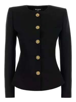 Balmain Button Wool Blazer - Black