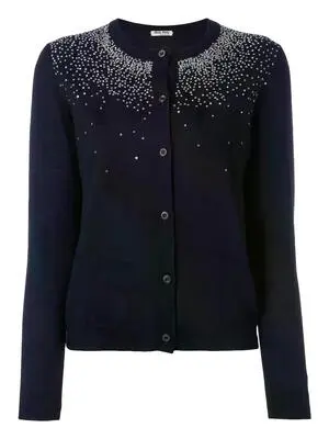 Miu Miu Sequin Stars Virgin Wool Cardigan Blue