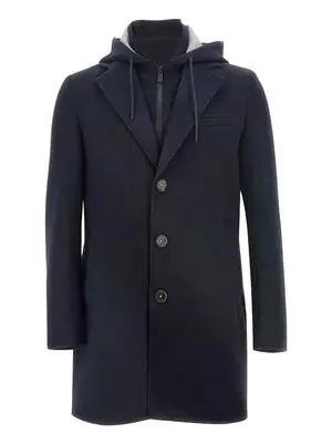 MANUEL RITZ Hooded Button-up Coat - Blue