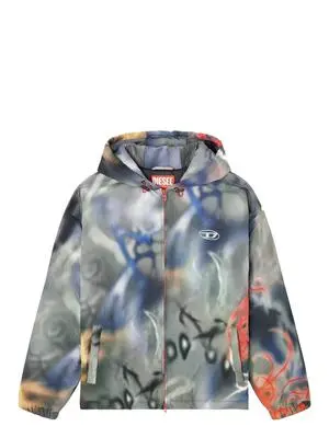 DIESEL® J-mirr Graffiti Print Hooded Jacket - Grey