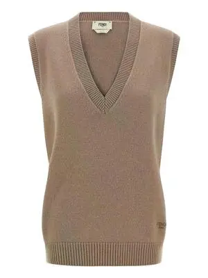 Fendi V-neck Cashmere Tank Top - Brown