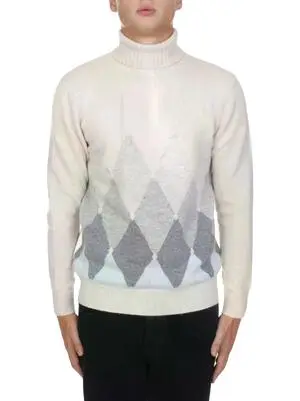 BALLANTYNE Argyle Roll-Neck Cashmere Sweater White