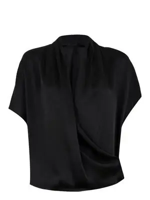 Lapointe Draped-front V-neck Blouse - Black