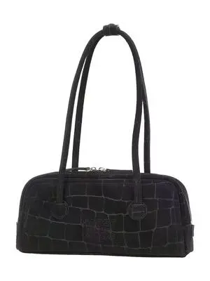 MARGESHERWOOD Soft Boston Croc-effect Suede Shoulder Bag - Black