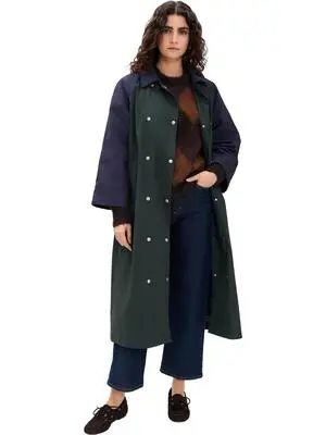 THE TINY BIG SISTER Color Blocked Twill Trench Coat - Bottle Green