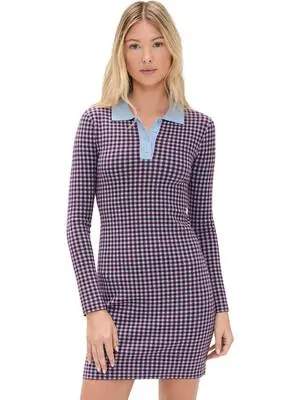 LE BOP Gingham Knit Polo Mini Dress - Burgundy/light Blue