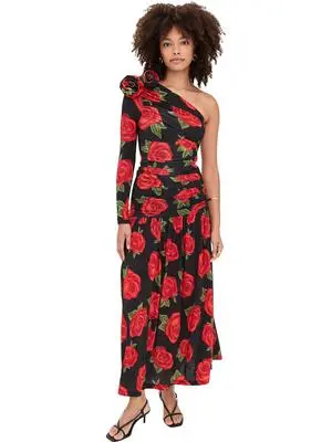 Farm Rio Latin Roses Shoulder Midi Dress - Latin Roses Black